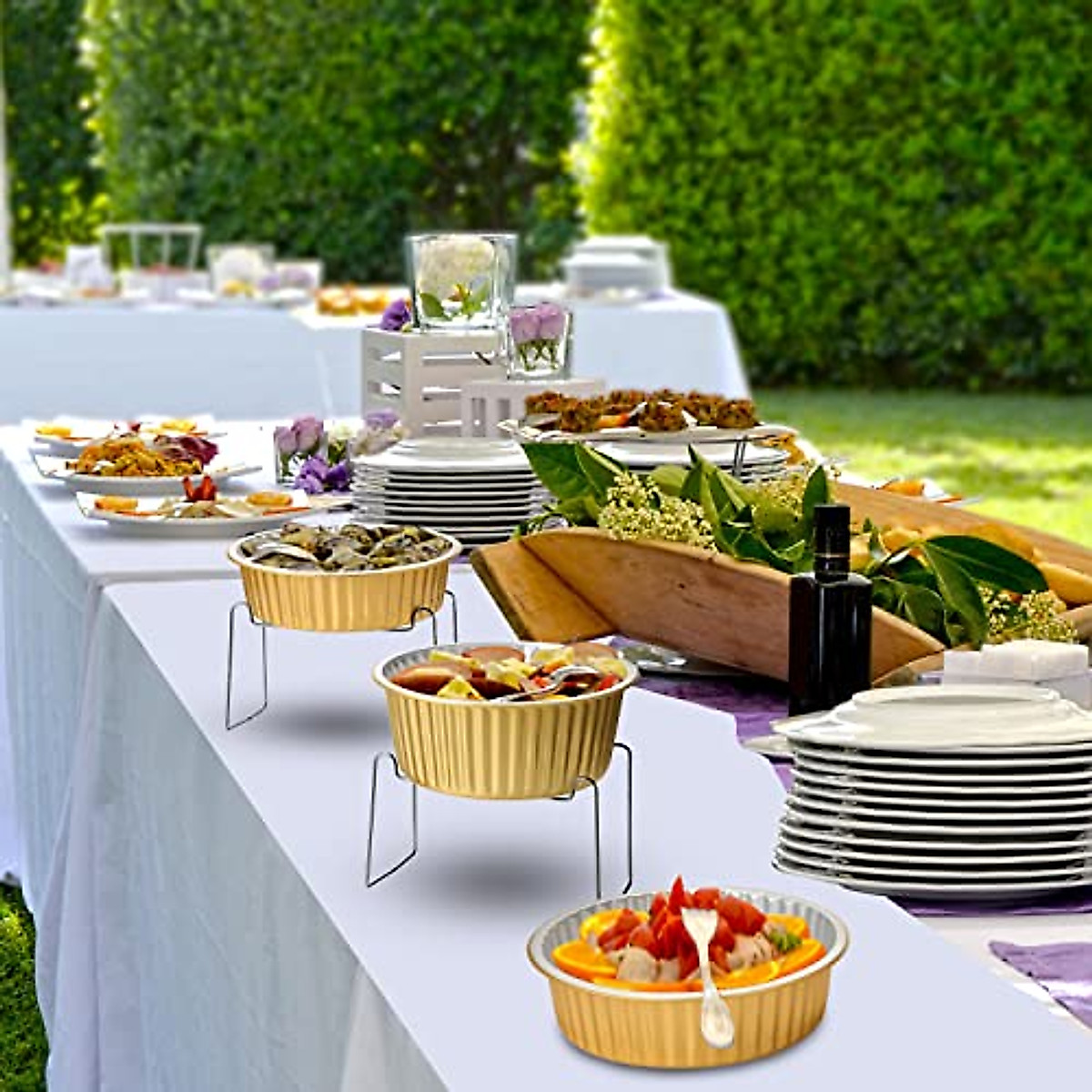 6 Set Disposable Chafing Dishes Buffet Set Chafer Wire Racks Stand Kit Dish Serving Trays Food Warmer Catering Supplies Include Chafer Pans Serving with Utensils and Buffet Stand for Party