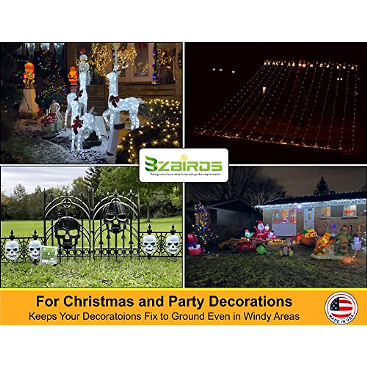 BzBirds USA Made 6 inch 11 Gauge Garden Landscape Staples Galvanized SOD Pins Lawn Stakes for Weed Barrier Fabric, Ground Cover, Holding Fence and Artificial Turf