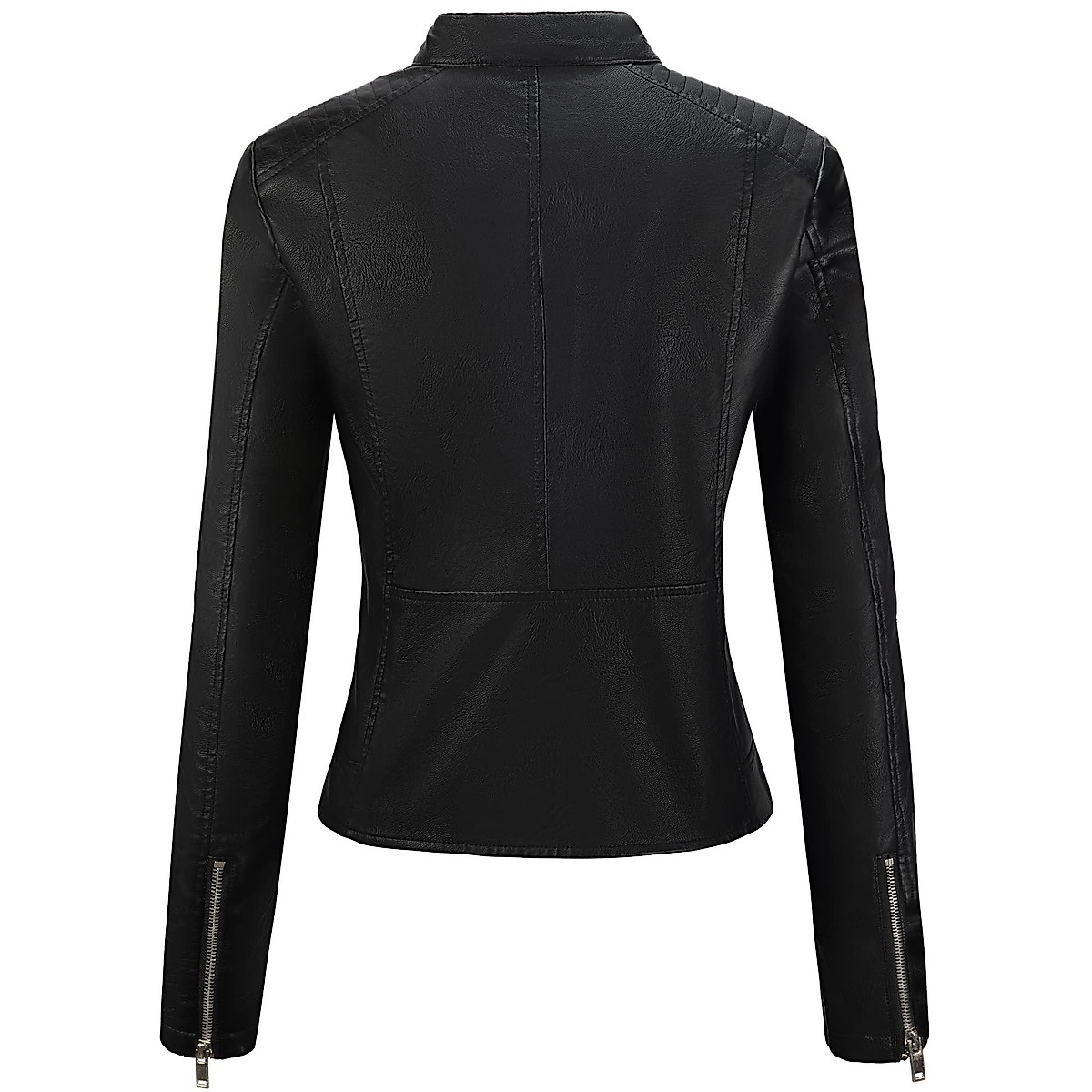 URBEST Women's Faux Leather Jacket Black Motorcycle Moto Biker Short Coat