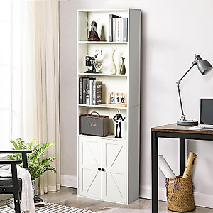 oneinmil Tall Bookshelf, 6-Tier Bookcase, Modern Bookshelves with Cabinet Doors, Storage Cabinet for Home, Office, Living Room (White, 21.8" Width with Doors)