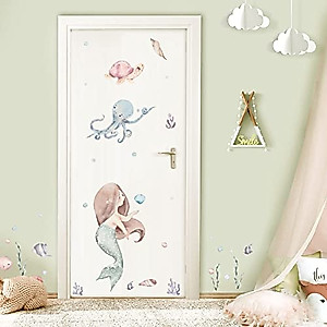 Dreamy Ocean Wall Stickers Sweet Pastel Mermaid Wall Decals Mermaid Themed Girls Rooms Baby Nursery Decor Marine Baby Room Wall Decor