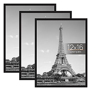 upsimples 12x16 Frame Black 3 Pack, Picture Frames 12 x 16 for Horizontal or Vertical Wall Mounting, Scratch-Proof Wall Gallery Photo Frame