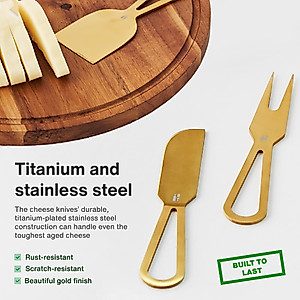 Vintorio Cheese Knife Set (3-Piece, Gold) - Stainless Steel Serving Knives for Charcuterie Boards and Dessert Platters