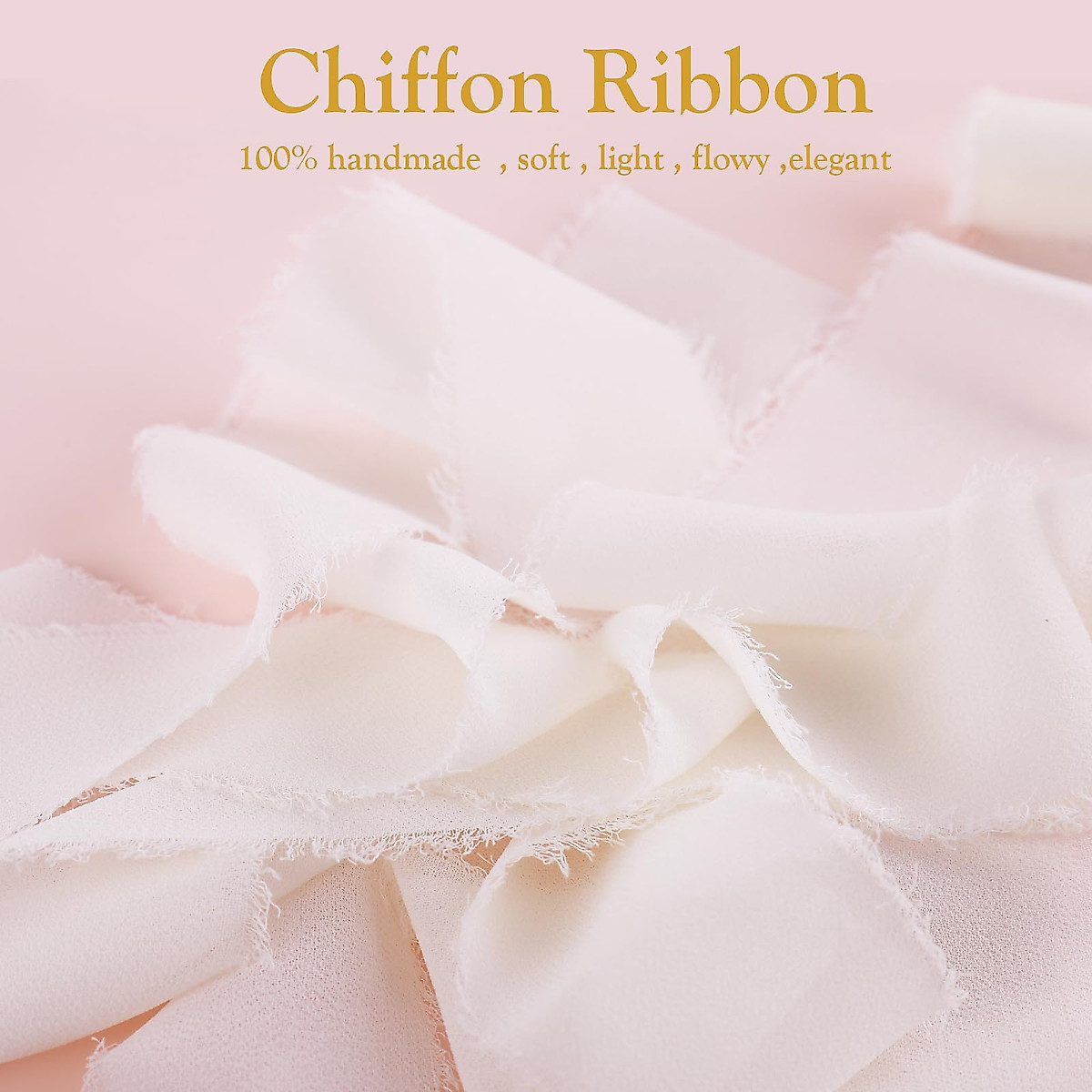 GLAMFIELDS Chiffon Ribbon Fringe Fabric Set 1.5" x 21Yd for Bouquets Wrapping, Wedding Invitations, Decorations, Gifts Wrapping & Bow Making,3 Rolls Cream White