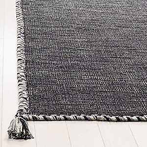 SAFAVIEH Montauk Collection Area Rug - 8' x 10', Grey & Black, Handmade Flat Weave Cotton Corner Tassel, Ideal for High Traffic Areas in Living Room, Bedroom (MTK150F)