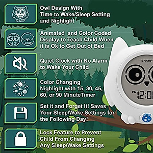 SHARP Ready to Wake Owl Sleep Trainer, Kid’s Clock for Ready to Rise, Ceiling Projection Nightlight and “Off-to-Bed” Feature – Simple to Set and Use!