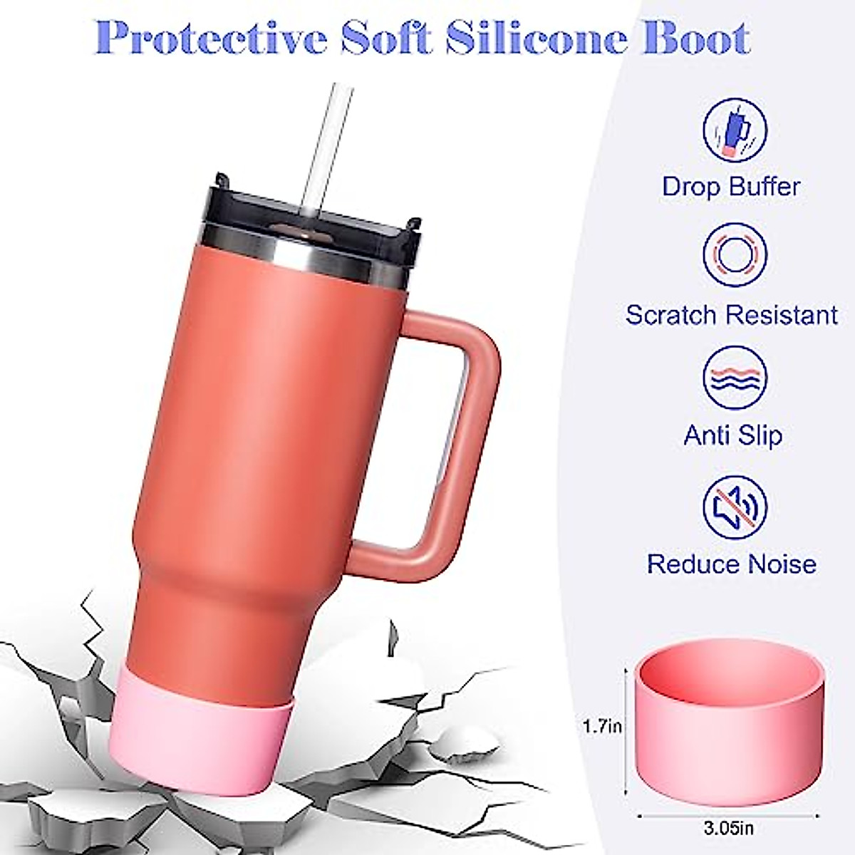 10 Pack Colorful Replacement Straws Compatible with Stanley 40oz Cup Tumbler, 4PCS Silicone Spill Proof Stoppers and Silicone Boot