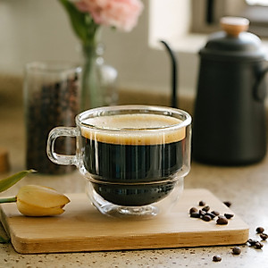 BTaT- Stackable Insulated Coffee Mugs, 4 Pack 16 oz(500 ml), Ideal for Hot and Cold Drinks, Stackable Cappuccino Cups, Double Wall Glass Coffee Cups, Tea Cups, Latte Cups, Beer Glasses, Latte Mug