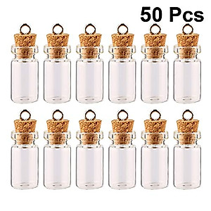 EXCEART 50pcs Mini Wish Bottle 1.5ml Wood Cork Wishing Jars Glass Bottle Charms for Jewelry Making Decorative Tiny Bottle Vials for DIY Crafts