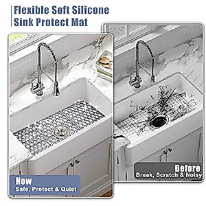 Silicone Kitchen Sink Mats for Bottom of Kitchen Sink,Non-slip Heat Resistant Sink Protectors for Kitchen Sink Mats and Protectors,Silicone Sink Mat Protector for Farmhouse Center Drain(26"x14")