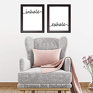 Inhale Exhale - Great Yoga Poster for Gym, Calming Home and Bedroom Decor, Calm and Peace Minimalist Quote, 11x14 Unframed Typography Art Print Poster, Set of 2 Black and White