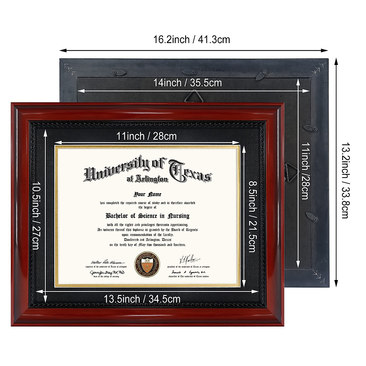 GMFrames 8.5x11 Diploma Degree Frame with Mat or Display 11x14 Certificates without Mat,Solid Wood,Cherry Finish with Intricate Black Rope Detail,UV Protection Acrylic