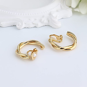 FUNRUN JEWELRY 6Pairs Clip on Hoop Earrings for Women Gold Chunky Hoop Earrings Non Piercing Fake Earrings Set（Gold）