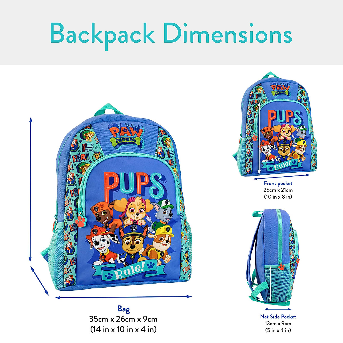 Paw Patrol Backpack Kids Chase, Marshall, Rubble, Skye School Bag
