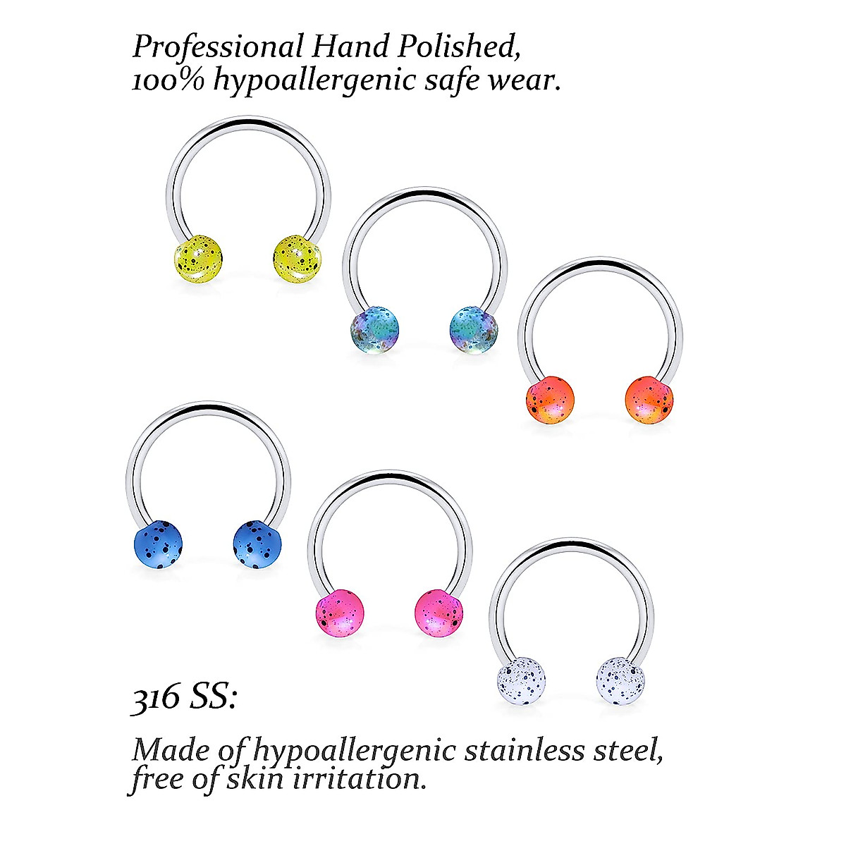 Vsnnsns 16G Surgical Steel Horseshoe Nose Septum Rings Piercing Jewelry Cartilage Helix Tragus Earring Studs Hoop Lip Horseshoe Ring Piercing Jewelry Retainer for Women Men 8mm 52pcs