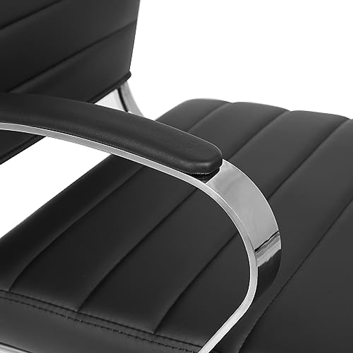 LANDSUN Home Office Chair Mid Back Desk Chair PU Leather Ribbed Executive Swivel Computer Chair with Wheels and Armrests Soft Padded Adjustable Height Conference Task Black