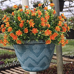 Rinlong 6Pcs Artificial UV Resistant Flowers Outdoor Fake Mums Plants Orange Plastic Flowers Plants Faux Flowers Fall Decor for Clearance Outdoor