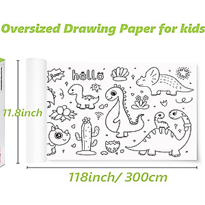 2pcs Children's Drawing Roll - Coloring Paper Roll for Kids, Drawing Paper Roll DIY Painting Drawing Color Filling Paper, 120 * 11.8 Inches(Dinosaur+Animal)