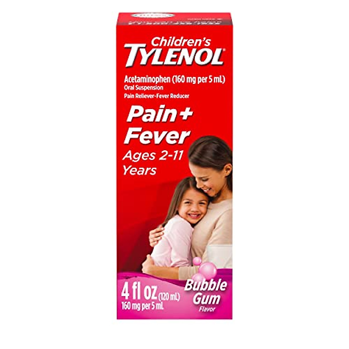 Tylenol Children's Oral Suspension Medicine with Acetaminophen, Bubble Gum, 4 Fl Oz, Pack of 2