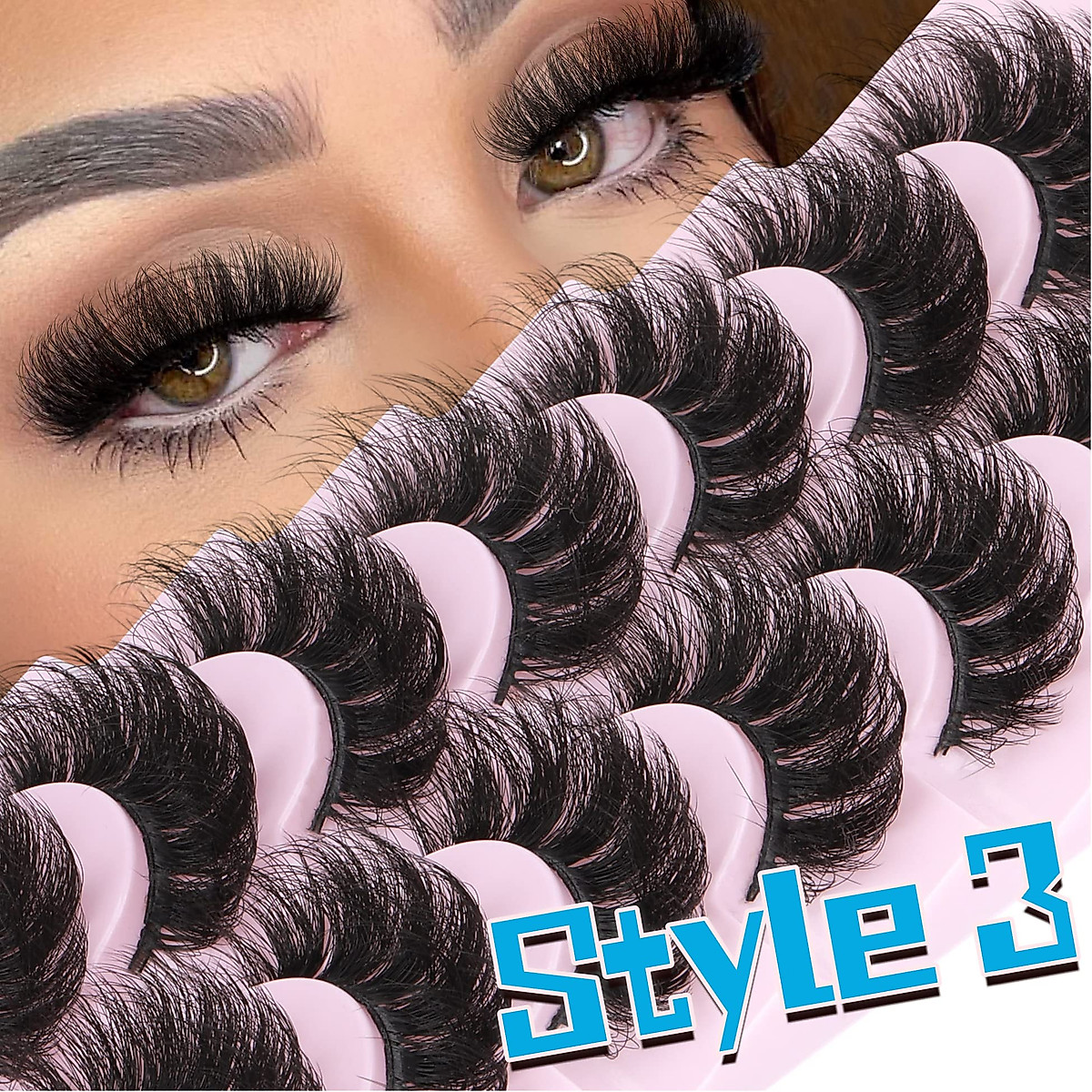 Mink Lashes Fluffy False Eyelashes Natural Look 14-17mm Cat Eye Lashes Pack, 5D Wispy Curly Fake Lashes by TNFVLONEINS - 21 Pairs 3 Styles
