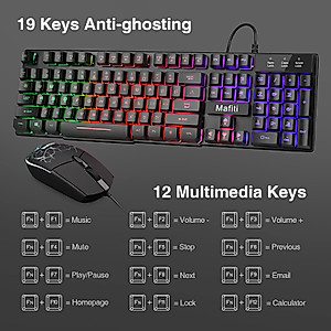 mafiti RK101 Computer Keyboard Mouse Combo Wired, RGB Backlit USB Keyboard for PC Mac Laptop Desktop, Gaming Office