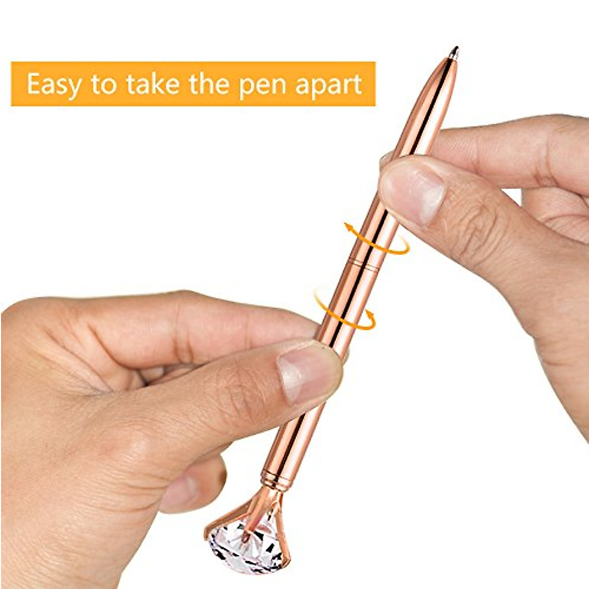 Zealor 12 Pieces Big Diamond Crystal Ballpoint Pens and 12 Pieces Ballpoint Pen Refills, Black Ink (Rose Gold)
