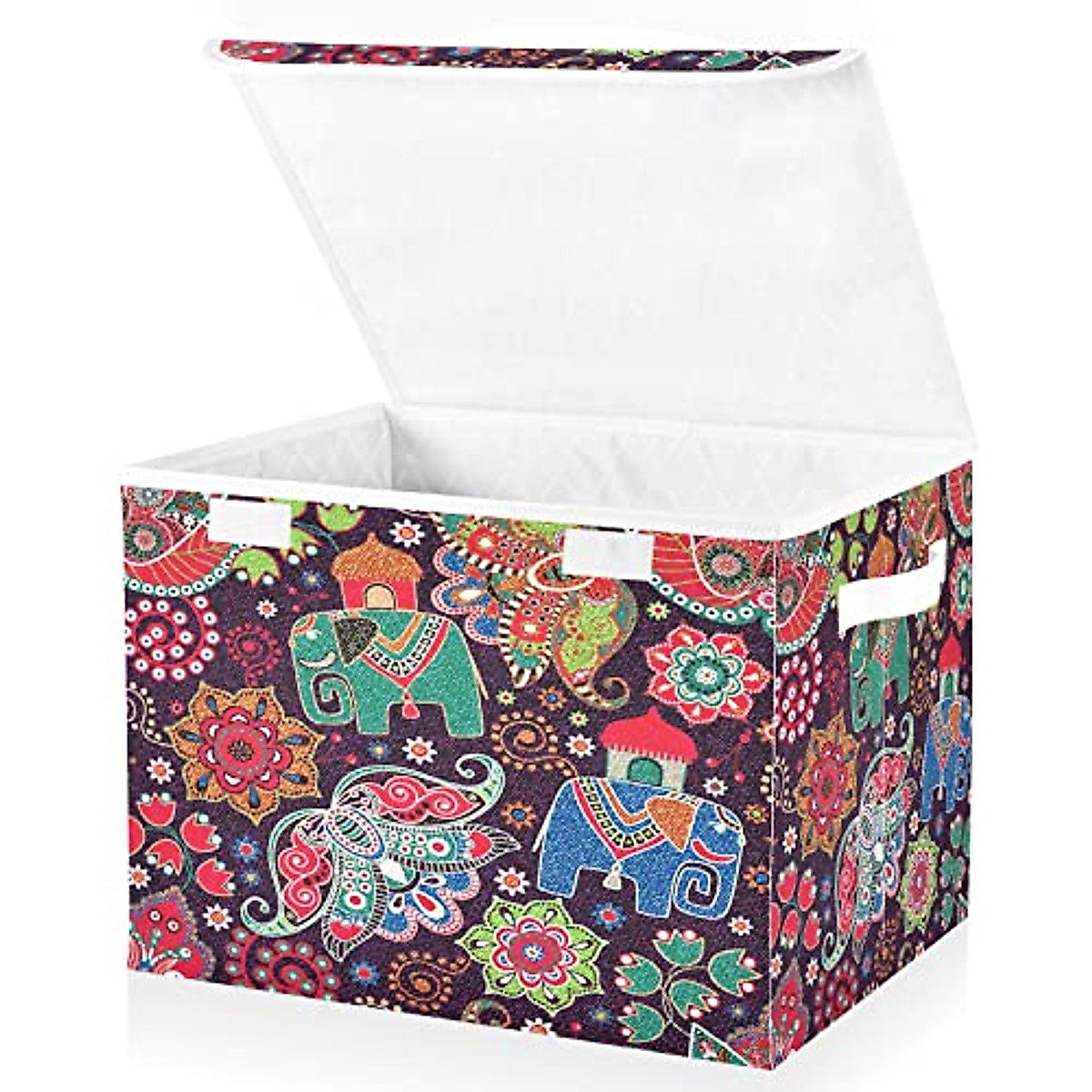 Paisley Elephant Storage Basket 16.5x12.6x11.8 In Collapsible Fabric Storage Cubes Organizer Large Storage Bin with Lids and Handles for Shelves Bedroom Closet Office