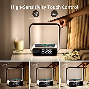 Guidea Alarm Clock Lamp, Wake-Up Light with Sunrise Simulation, Bedside Lamp with Clock, Table Lamp with Wireless Charger, Touch LED Night Light