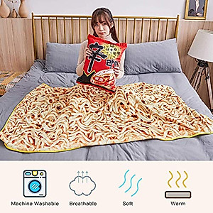 Soft Blanket Throw Kawaii Pillow Simulation Instant Noodles Shape Pillow Funny Realistic Food Round Blanket Throw Blanket for Adults&Kids