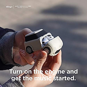 elago Mini Car AirPods Case with Keychain Compatible with AirPods 1 and Compatible with AirPods 2 [Headlights and Taillights Glow in The Dark] [Patent Registered] [Classic White]