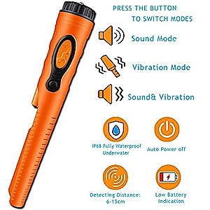 Fully Waterproof Pinpoint Metal Detector Pinpointer - 360° Search Pinpointing Finder Probe Treasure Hunting Tool Accessories for Adults and Kids (Three Mode) 2023 Hs08 Orange