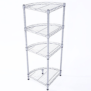 Kcelarec 4 Tier Corner Storage Shelves, Wire Shelving Unit, Metal Shelf, Steel Storage Rack 11.8" L x 11.8" W x 35.4" H for Laundry Bathroom Kitchen Pantry Closet