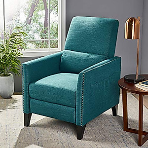 Great Deal Furniture Alexis Contemporary Fabric Push Back Recliner, Teal
