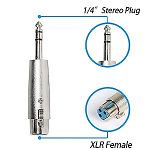 PNGKNYOCN 1/4" to XLR Adapter，6.35mm TRS Male to XLR Female Stereo Balanced Audio Connector for Mixer, Speaker, Microphone and More（2-Pack）