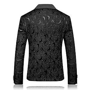 Men's Floral Jacquard Dress Suit Jacket 1 Button Paisley Embroidered Tuxedo Shawl Lapel Blazer for Dinner,Wedding (Black,Medium)