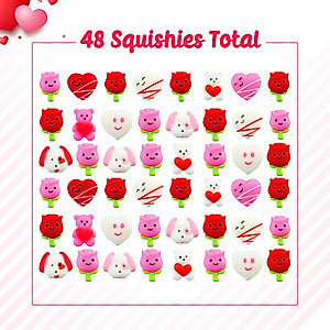 RGM CREATIONS Valentines Day Gifts for Kids Classroom - 48 Mochi Squishy Fidget Toys with 24 Adorable Valentine's Day Cards - Perfect for Classroom Exchanges and Party Favors