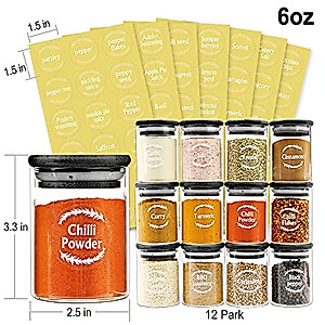 Urban Green Glass Jars with Black Lids, Glass Food Storage Canisters with airtight lids, Glass Spice Containers with Bamboo Lids, Glass Spice Jars, Glass Herb Jars, Spice Jars (12 Sets of 6oz)