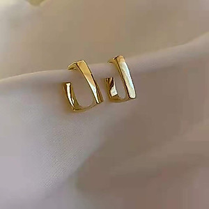 Surrounded Forest Square Hoop Earrings 18K Gold Plated Stainless Steel Simple Square Open Hoop Earrings For Women 0.5in