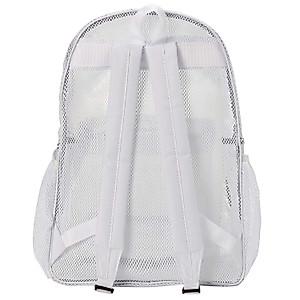 K-Cliffs Heavy Duty Mesh Backpack Classic Student Bookbag Durable See Through Netting Gym Bag Pack | Padded Straps (White)