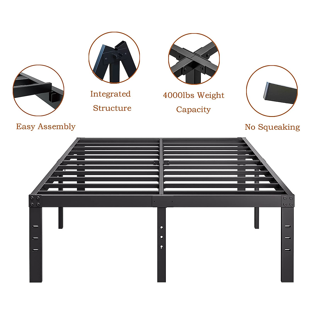 COMASACH 16 Inch Full Bed Frame and 6 Pcs Mattress Gaskets, Heavy Duty Metal Platform Bed Frames with 4500Lbs Steel Slat Support, No Box Spring Needed, Noise Free Non Slip Mattress Foundation, Black