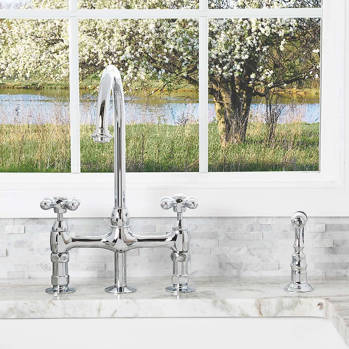 Vintage Tub & Bath Gooseneck Bridge Style Kitchen Faucet - Metal Cross Handles