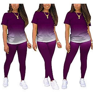 DvaeMalligo Women's Casual Outfits 2 Piece Sweatsuits and Sweatpants Workout Sets Plus Size(Purple,3XL)