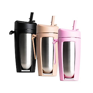 3rdphix Unique Shaped Insulated Stainless Steel Water Bottle, Sweat Proof, Built in Straw, Carry Handle, Hot or Cold Liquids, BPA Free Protein Shaker Bottle, Perfect for Gym 25 OZ / 750ML (Beige)