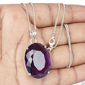 GEMHUB Violet Amethyst 127 Carat Oval Shape Gemstone Pendant Without Chain Sterling Silver Jewelry