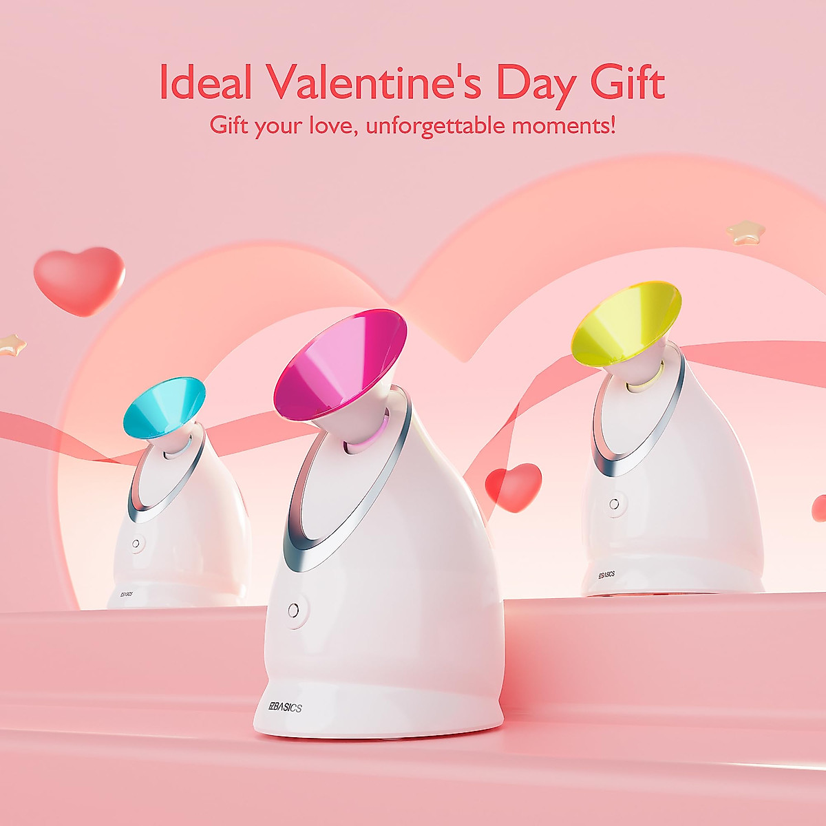 EZBASICS Facial Steamer Ionic Face Steamer for Home Facial, Warm Mist Humidifier Atomizer for Face Sauna Spa Sinuses Moisturizing, Unclogs Pores, 1 Pack + 5 Stainless Steel Skin Kit Pink