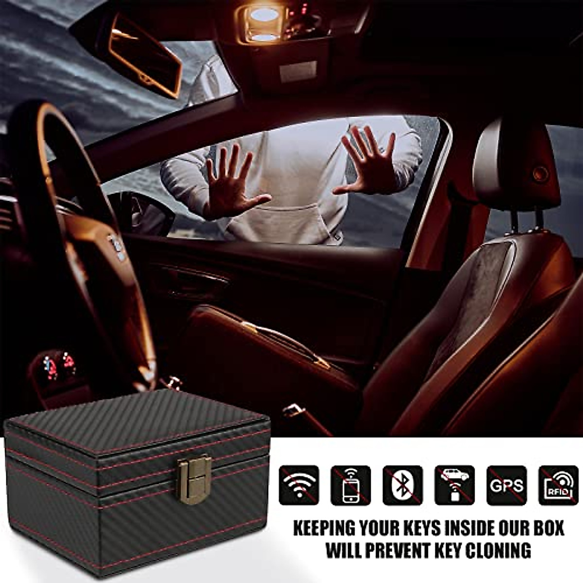Faraday Box, [Carbon Fiber Texture] Diyife RFID Box for Car Keys, Key Fob Protector, Signal Blocker for Keyless Fob, Large Car Key Signal Blocker Cage, Signal Blocking Box for Car Keys Phones (Medium)