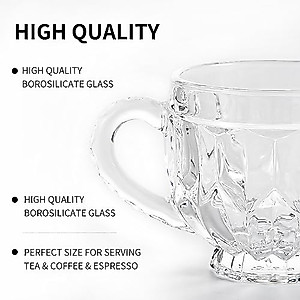 GURUDAR Glass Coffee Mug Set of 6, Clear Espresso Cup with Handle, Lead-Free Drinking Glassware, Perfect for Tea Latte Cappuccino Juice and More Beverage, 6OZ/180ML