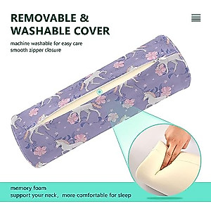 Unicorn Rainbow Neck Support Pillow Round Neck Roll Bolster Cylinder Pillow Cervical Pillows Bolster Pillow for Leg Knee Back Head Support for Work Men Women Bed