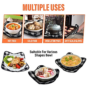 RS Collections 4 Pieces Microwave Bowl or Pot Holders Microwave bowl holder set to keep food warm Heat Resistant Potholder Protector Large Hot Pads Microwave Plate Holder (Black & White Plaid)