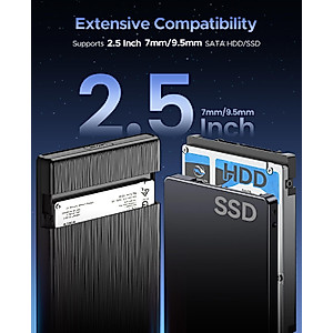 ORICO USB 3.0 to SATA III 2.5" External Hard Drive Enclosure for 2.5 Inch 7mm-9.5mm SATA HDD/SSD Tool Free [UASP Supported],Black(2189U3)